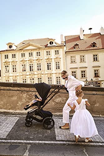 Cybex e-Priam Complete Stroller, Smart Assist Technology, Rocking Mode, One-Hand Compact Fold, Reversible Seat, Smooth Ride All-Wheel Suspension, True Red Seat with Chrome/Black Frame