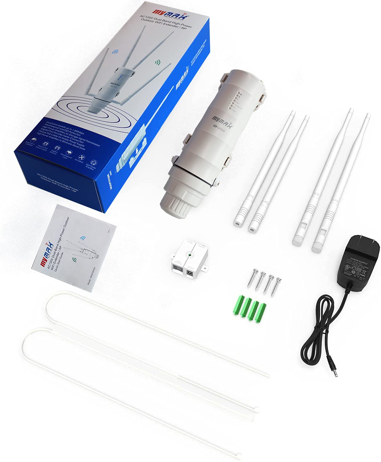 AC1200 Long Range Outdoor WiFi Mesh Extender with Ethernet Port & 4-Antenna, MyMAX WN572HP3 Dual-Band 1200Mbps Weatherproof Outside Access Point/Wireless Repeater/Internet Booster Signal Amplifier