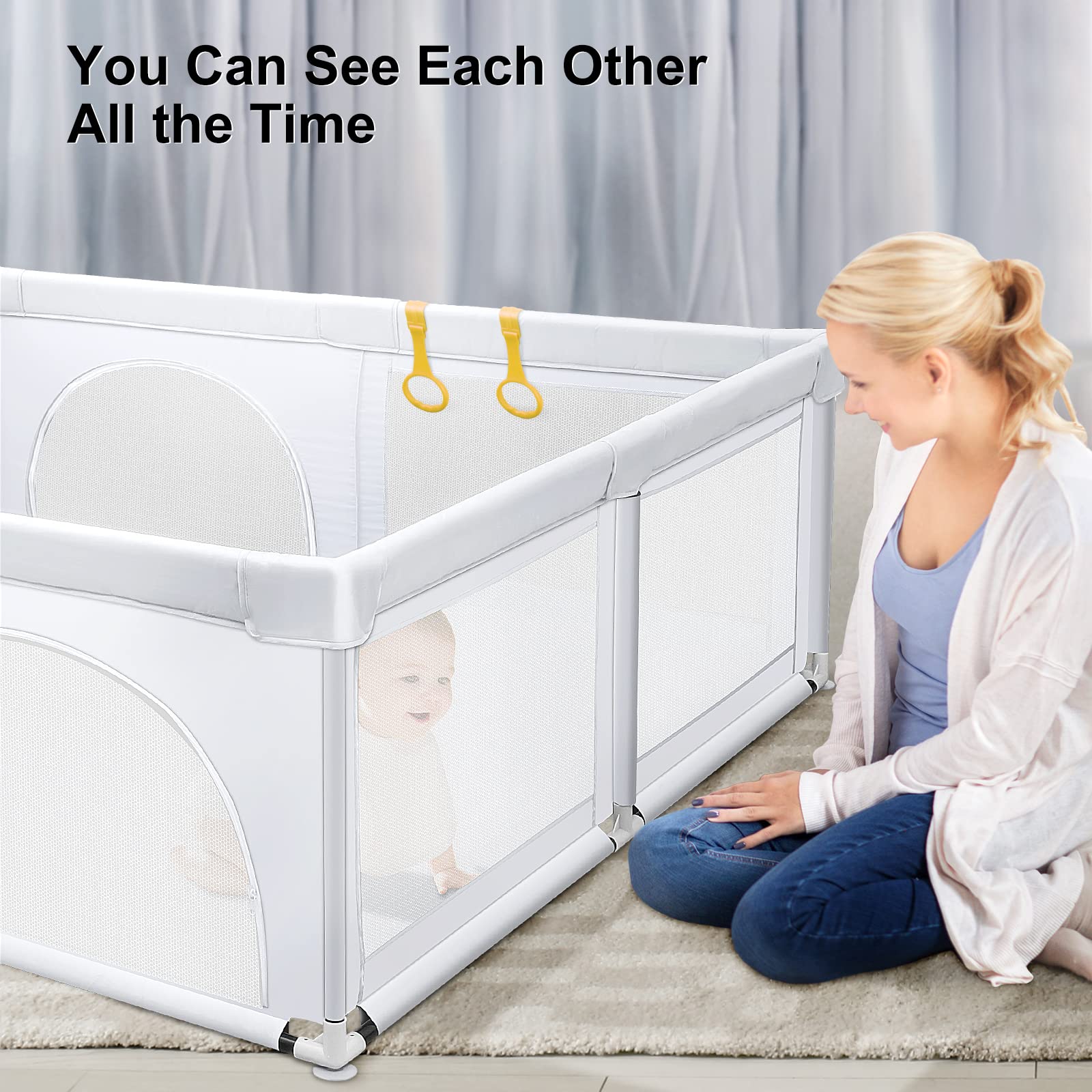 Baby Playpen, 71"x59" Play Pens for Babies and Toddlers, Extra Large Infants Playpen Gate Kids Safety Play Yard (Light Gray)