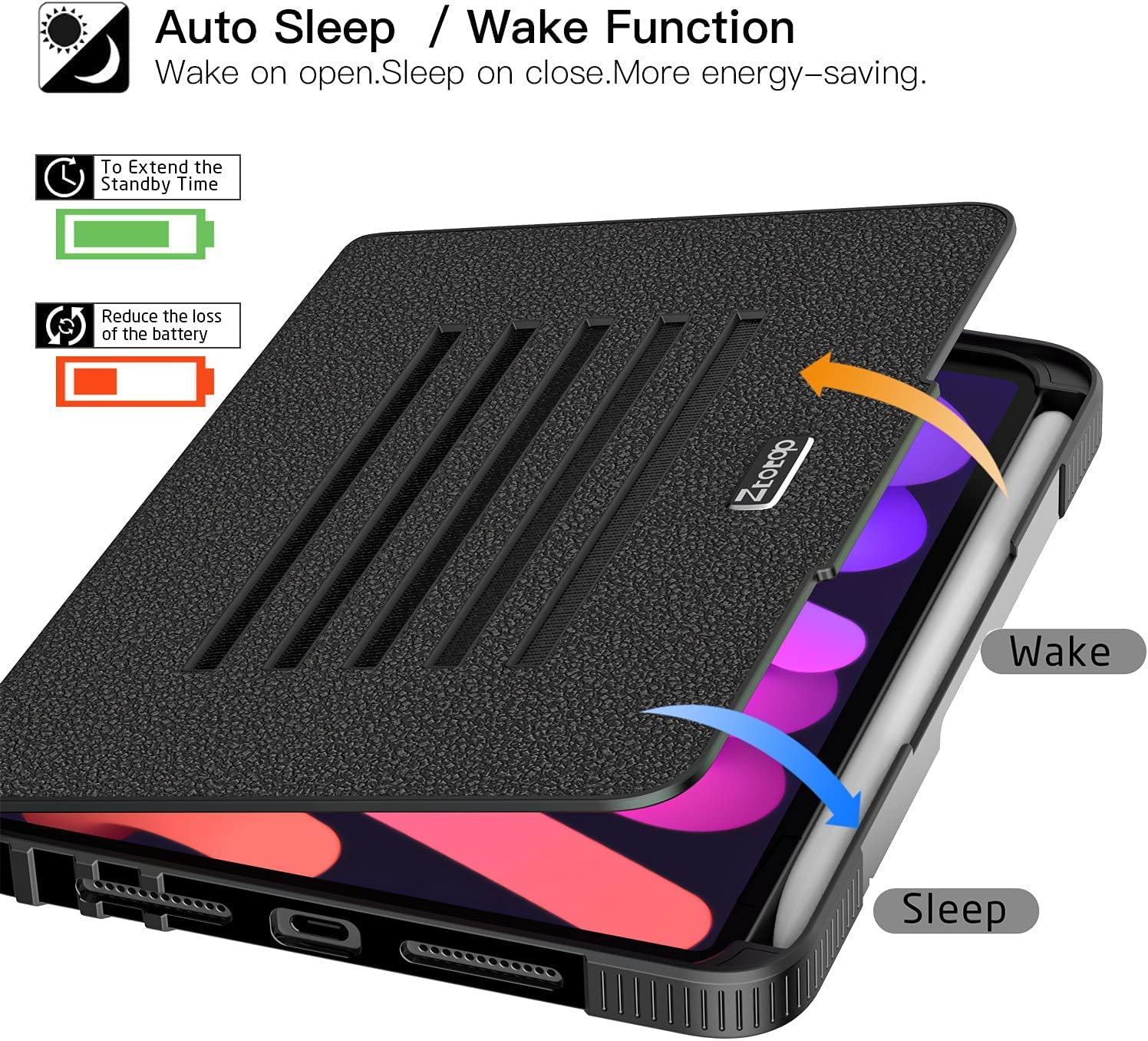 ZtotopCases for New iPad Mini 7 (A17 Pro) 2024 Case 8.3 Inch, Full Body Protective Cover with Pencil Holder and Auto Wake & Sleep Function for iPad Mini 7th/6th Generation, Black