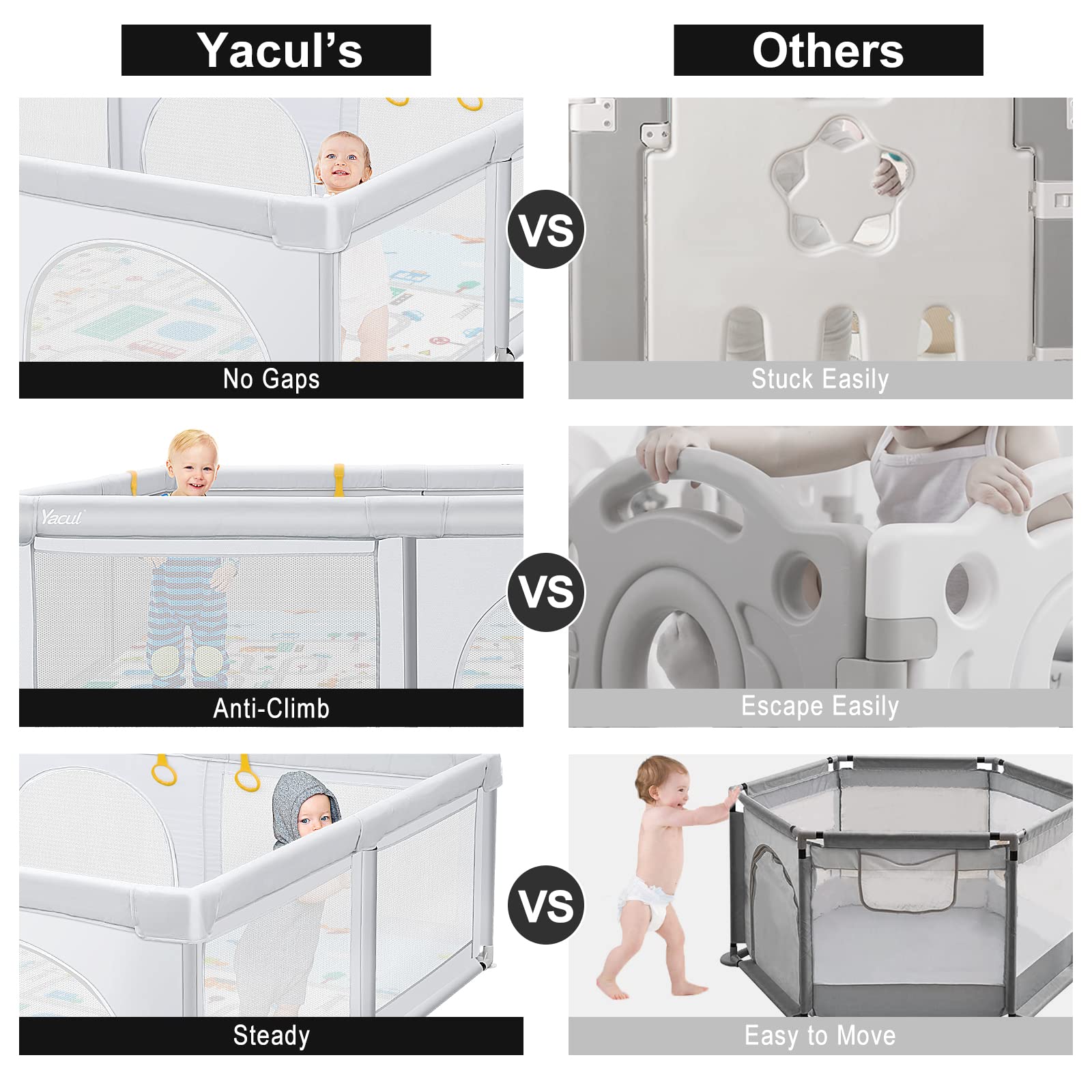Baby Playpen, 71"x59" Play Pens for Babies and Toddlers, Extra Large Infants Playpen Gate Kids Safety Play Yard (Light Gray)