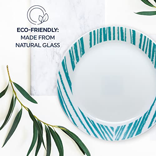 Corelle Everyday Expressions 12-Pc Dinnerware Set, Service for 4, Durable and Eco-Friendly, Higher Rim Glass Plate & Bowl Set, Microwave and Dishwasher Safe, Geometrica