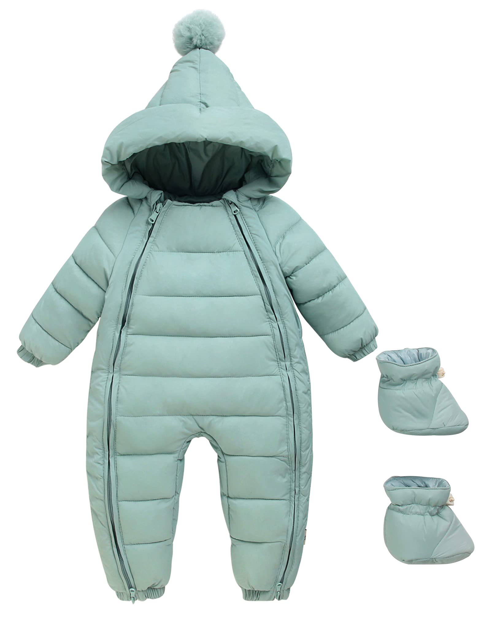 Happy Cherry Jumpsuit for Baby Boy Girls One Piece Snowsuit Hoodie Outerwear Jackets Coats Snow Suits Winter Soft Warm Bodysuit Infant Toddler Bunting Suits with Adjustable Shoes Green