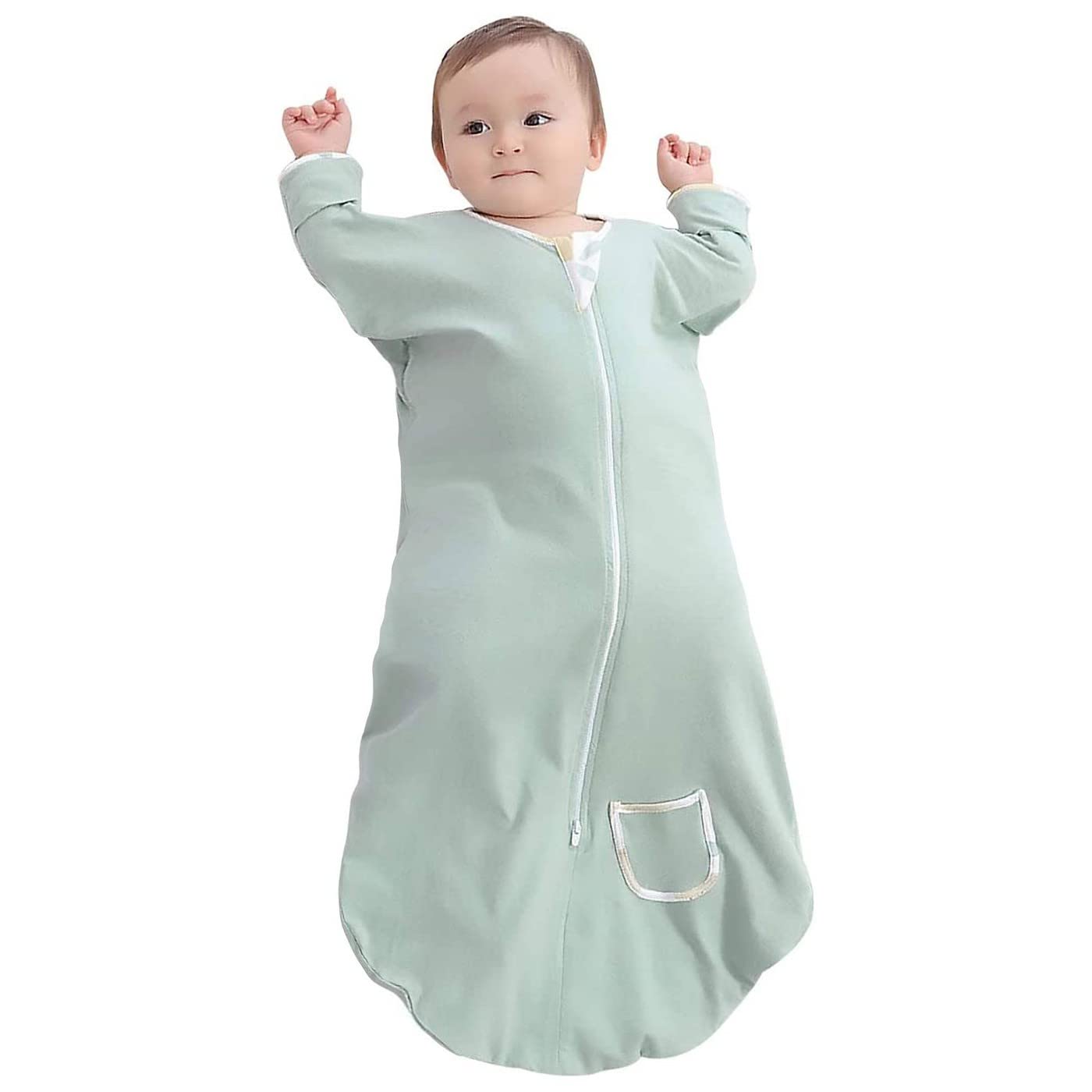 ZIGJOY Baby Transition Swaddle, 100% Cotton Wearable Blanket with Half-Length Sleeves and Mitten Cuffs Sleep Sack Sefl-Soothing Arms Up Swaddle, 3-6Months