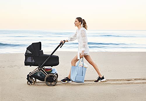 Cybex e-Priam Complete Stroller, Smart Assist Technology, Rocking Mode, One-Hand Compact Fold, Reversible Seat, Smooth Ride All-Wheel Suspension, True Red Seat with Chrome/Black Frame