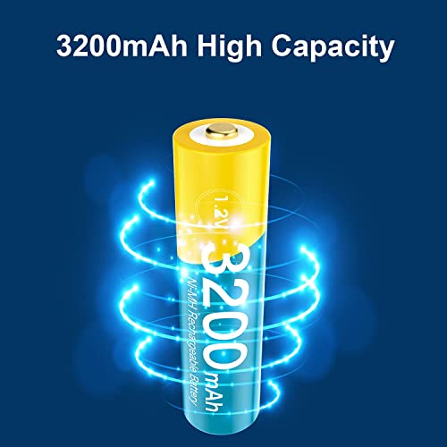 Deleepow AA Rechargeable Batteries 3200mAh Nimh AA Rechargeable Batteries 16-Pack 1.2V 1200 Cycle Highly Conductive Gold-Plated Anode(Only Battery)