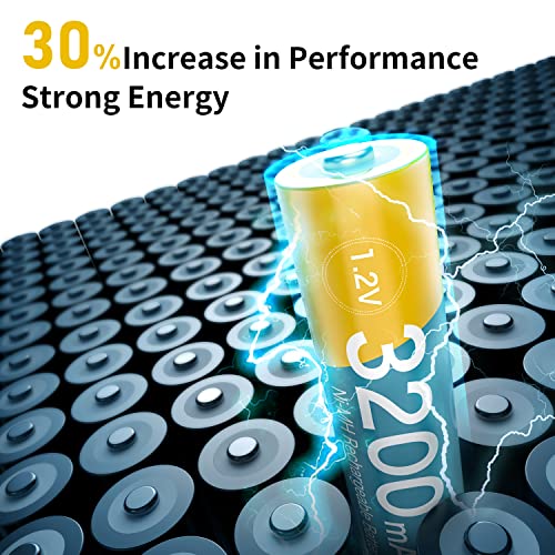 Deleepow AA Rechargeable Batteries 3200mAh Nimh AA Rechargeable Batteries 16-Pack 1.2V 1200 Cycle Highly Conductive Gold-Plated Anode(Only Battery)