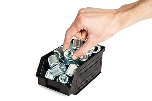 12 Pack Small Storage Bin, Wall Mount Storage, Hanging and Stacking Bin, Freestanding | 7β x 4β x 3β Plastic Container | Black | Zeus 1PLZ06 | StorageCompat