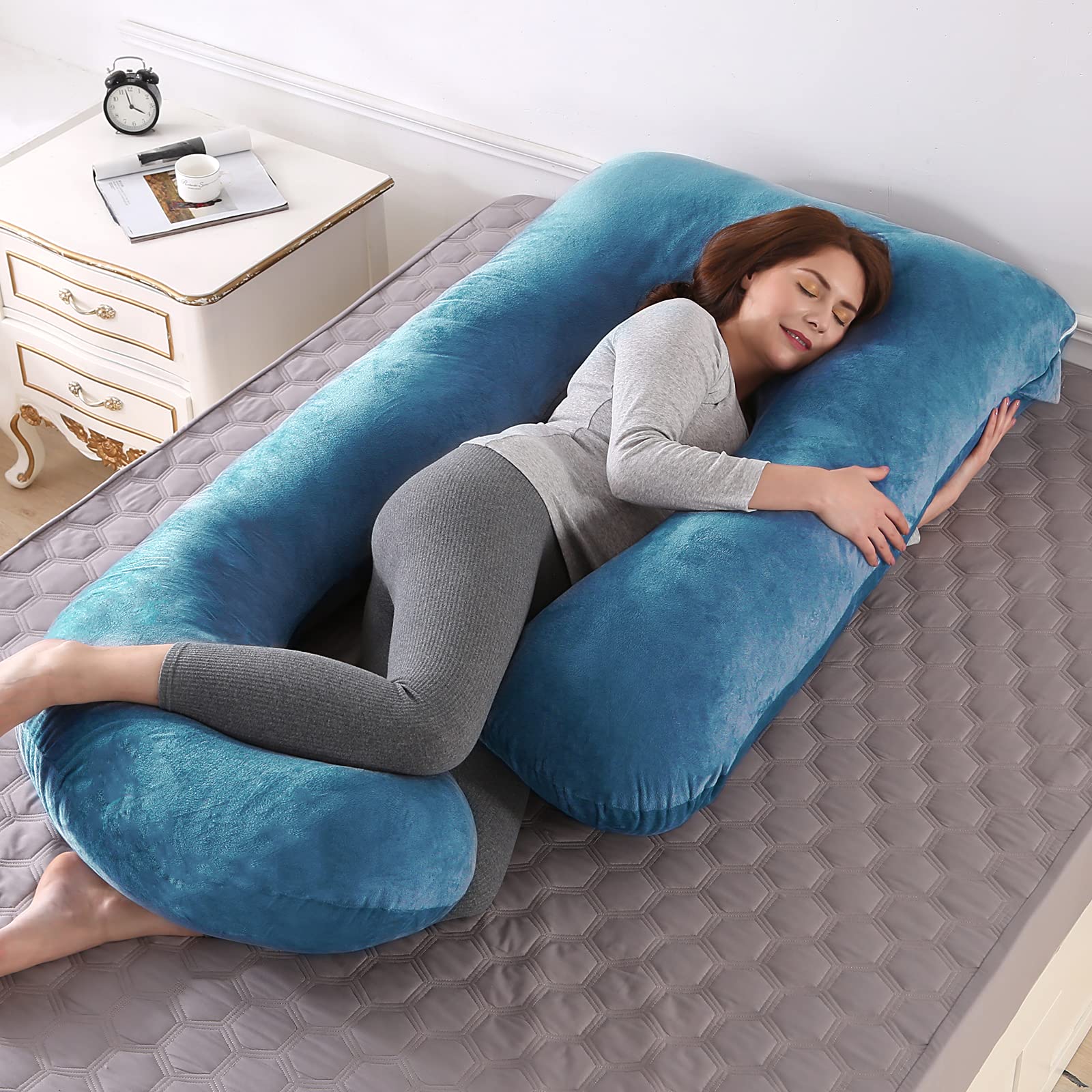 SLIGUY Pregnancy Pillow Cover G Shaped, 57-Inch Replacement Pillowcase, Used for Maternity Pillows, 100% Velvet, Double Zipper Stretch Fabric, Super Soft, Universal Type, (G Blue)