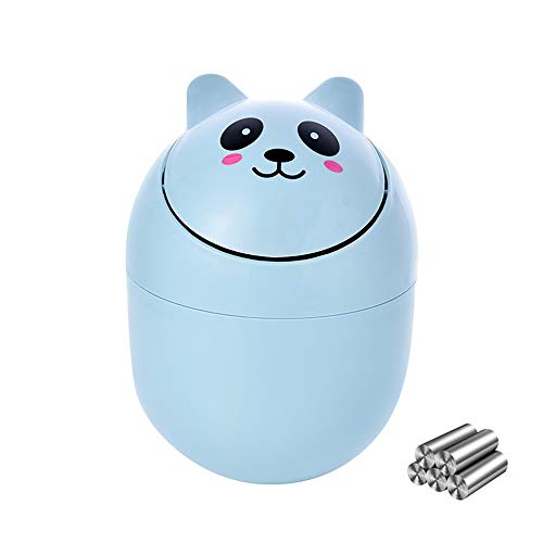 HPH Small Trash Can Desktop Trash Can for office Desktop Coffee Table Kitchen Small Garbage Can Cute Plastic Trash Can Shake Cover Bucket Small Paper Basket,Cyan,GH-2009-33