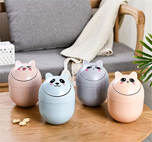 HPH Small Trash Can Desktop Trash Can for office Desktop Coffee Table Kitchen Small Garbage Can Cute Plastic Trash Can Shake Cover Bucket Small Paper Basket,Cyan,GH-2009-33