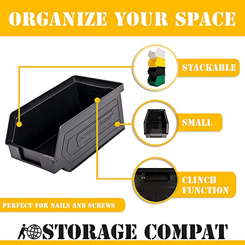 12 Pack Small Storage Bin, Wall Mount Storage, Hanging and Stacking Bin, Freestanding | 7β x 4β x 3β Plastic Container | Black | Zeus 1PLZ06 | StorageCompat