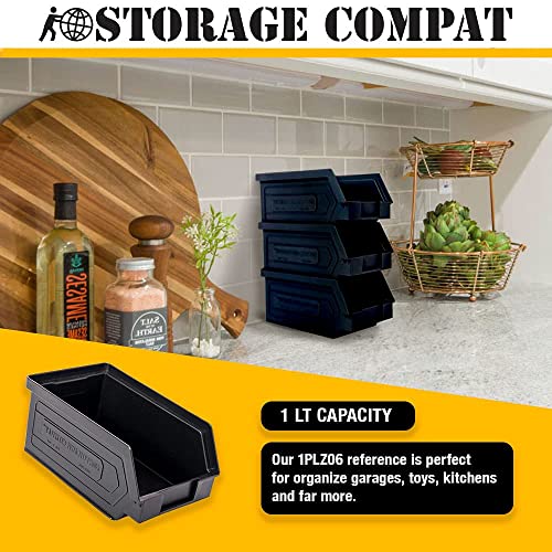 12 Pack Small Storage Bin, Wall Mount Storage, Hanging and Stacking Bin, Freestanding | 7β x 4β x 3β Plastic Container | Black | Zeus 1PLZ06 | StorageCompat