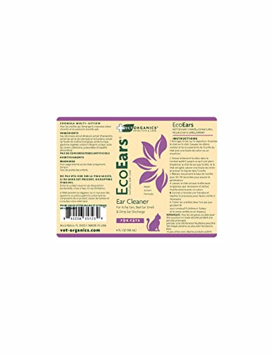 Vet Organics EcoEars Cat Ear Cleaner. Natural Multi-Action Formula. for Itch, Head Shaking, Discharge & Smell. Naturally Cleanses Away Common Problems. 100% Guaranteed (4 oz)