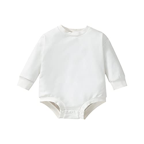 Sweatshirt Romper for Infant Baby Girl Boy Long Sleeve Crewneck Oversized Bodysuit Waffle Fall Winter Pullover Top (Solid Beige, 0-6 Months)