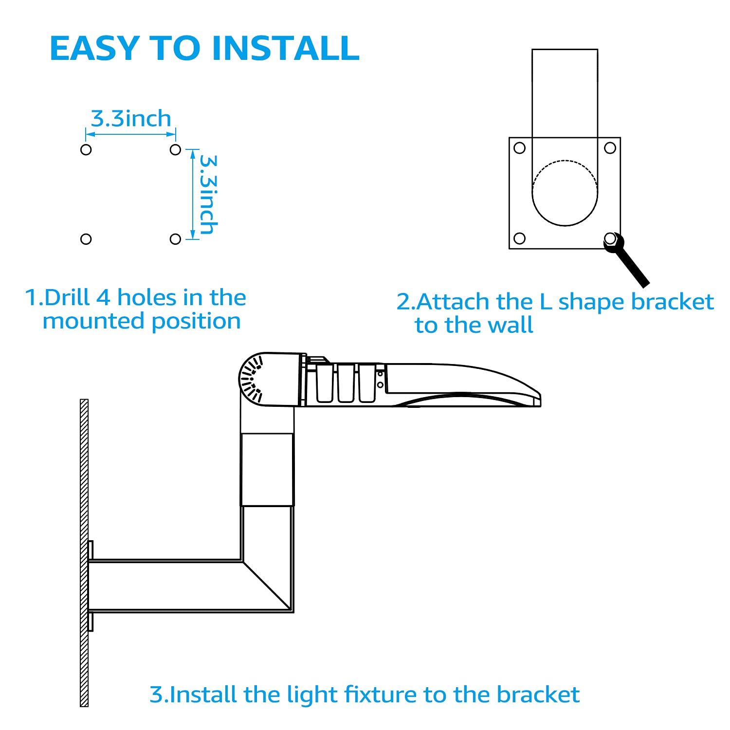 LEONLITE L Shape Wall Mount Bracket for Slip Fit Light, 2-3/8 inch, 90 Degree, 60mm, Shoebox Light Wall Bracket, for Floodlight, Street Light, Parking Lot Light and Outdoor Lighting fixtures