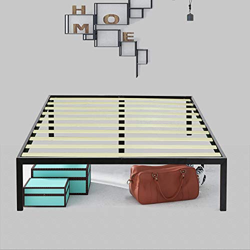 Nutan, 14 Inch Metal Platform Bed Frames with Wood Slat Support/No Box Spring Needed, Full, Black
