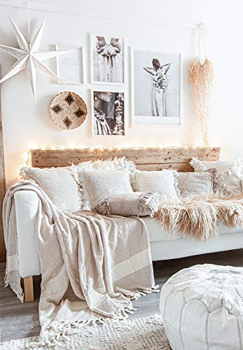 Fringe Home Throw Blanket, Boho Throw Blanket, 68" x 51" Throw Blanket for Sofa, Cotton Throw Blanket, Couch Throw Blanket, Made in Turkey (Boho - Beige)