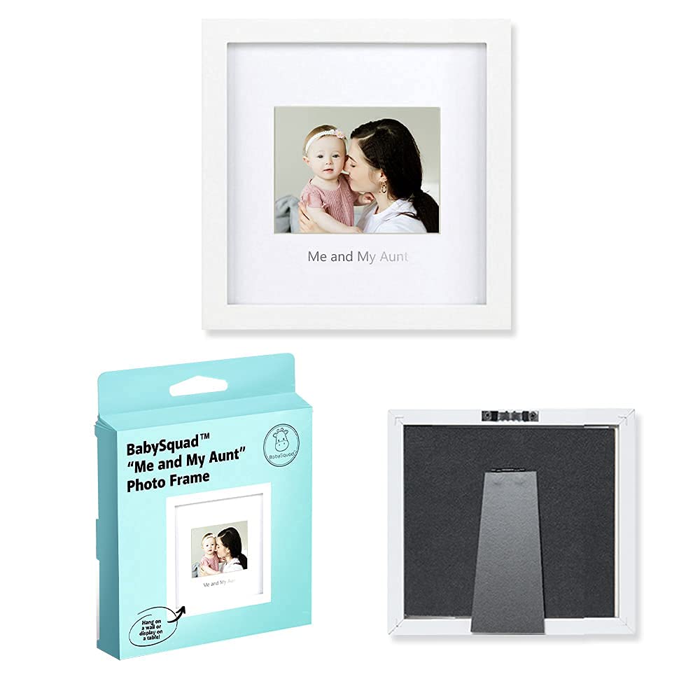 BabySquad Me and My Aunt Photo Frame, 7 x 7 (INCHES), Sawtooth Hanger + Kickstand, Aunt Gifts, Handcrafted White Wooden Photo Frame, Keepsake Gift