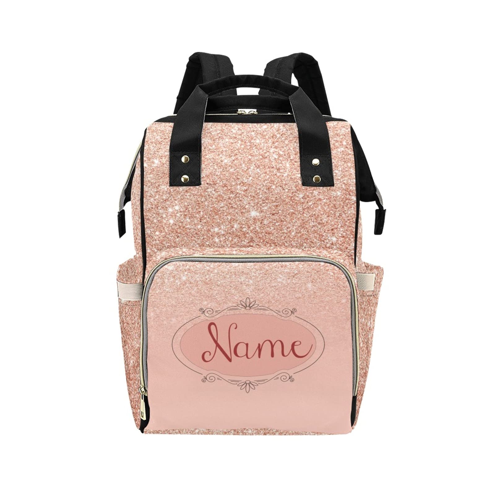 bliblisa Bling Glitter Pink Diaper Bags with Name Custom Personalized Backpack Tote Bag Shoulder Nappy Bag Nursing Baby Bags Girl