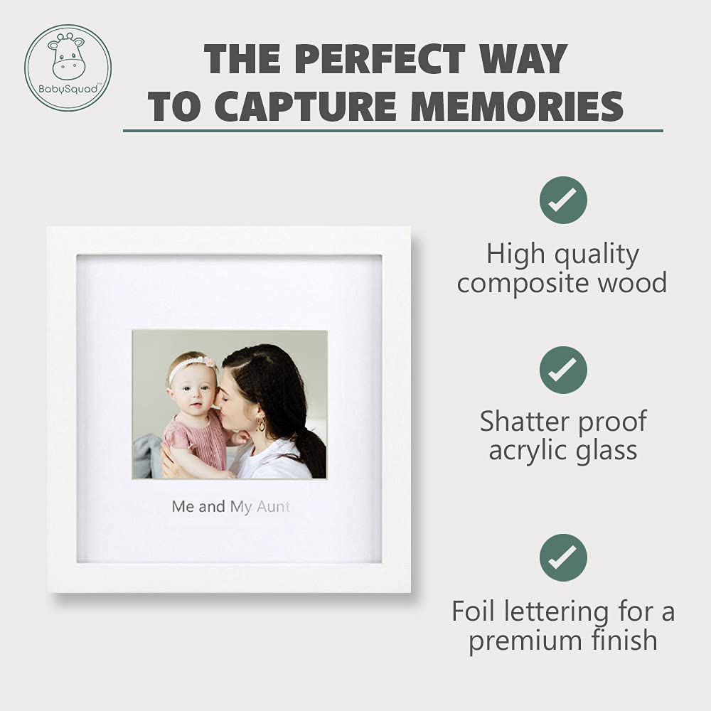 BabySquad Me and My Aunt Photo Frame, 7 x 7 (INCHES), Sawtooth Hanger + Kickstand, Aunt Gifts, Handcrafted White Wooden Photo Frame, Keepsake Gift