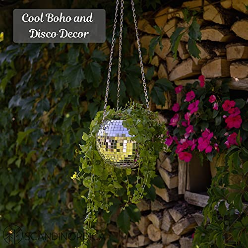 SCANDINORDICA Disco Ball Planter β Disco Ball Plant Hanger, Mirror Disco Planter with Chain and Macrame Hanger, Hanging Planters for Indoor Plants | 6 inch Silver