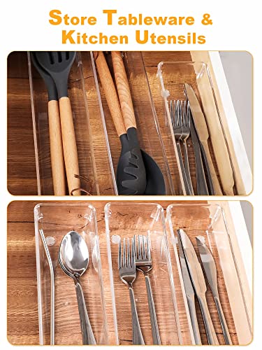 SMARTAKE 22-Piece Drawer Organizers, 7 Sizes Desk Drawer Dividers with Non-Slip Pads, Plastic Dresser Storage Tray Sets, Cosmetic Makeup Jewelries Trays, for, Kitchen, Office, Home, Bathroom (Clear)