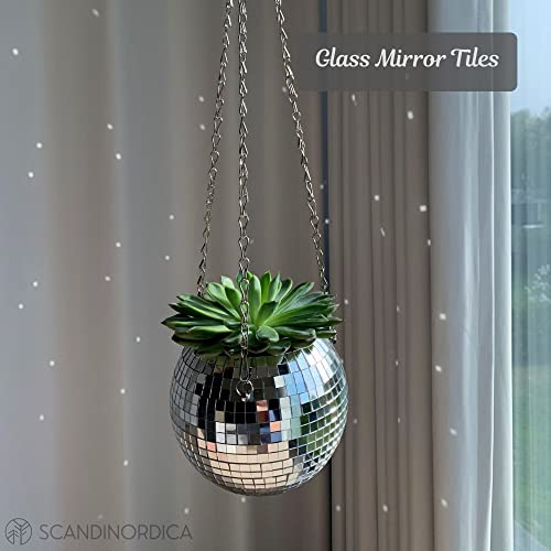 SCANDINORDICA Disco Ball Planter β Disco Ball Plant Hanger, Mirror Disco Planter with Chain and Macrame Hanger, Hanging Planters for Indoor Plants | 6 inch Silver