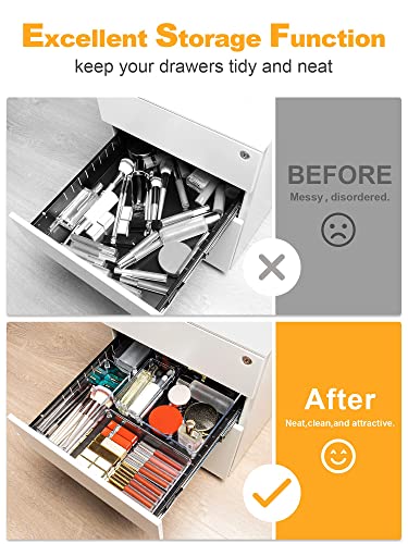 SMARTAKE 22-Piece Drawer Organizers, 7 Sizes Desk Drawer Dividers with Non-Slip Pads, Plastic Dresser Storage Tray Sets, Cosmetic Makeup Jewelries Trays, for, Kitchen, Office, Home, Bathroom (Clear)