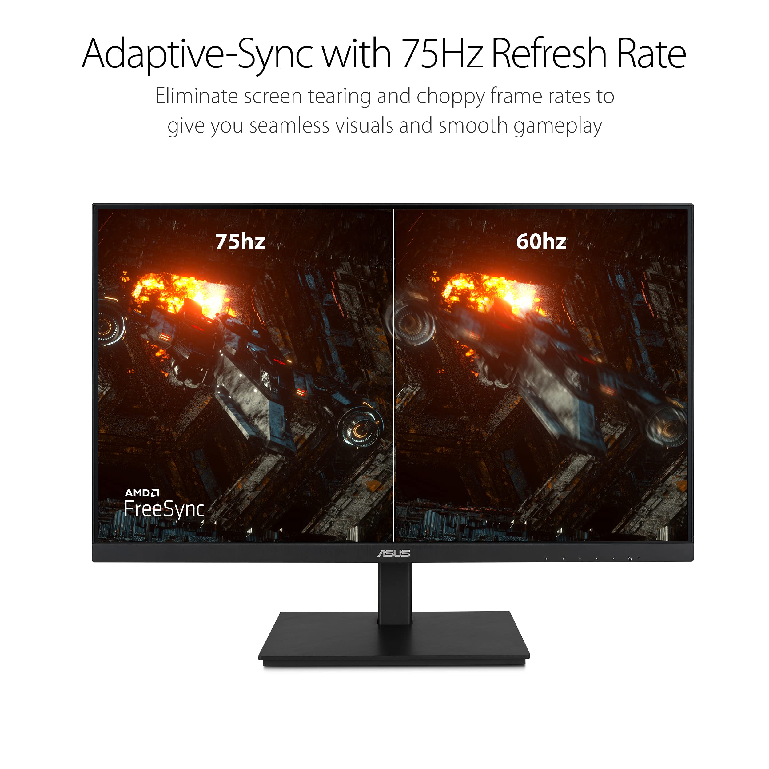 ASUS 23.8”1080P Monitor(VA24DQSB)-Full HD,IPS,75Hz,Speakers Adaptive-Sync Low Blue Light Flicker Free VESA Mountable Frameless, HDMI DisplayPort, VGA, USB hub Height Adjustable, BLACK,12.8"x21.3"x2.1"