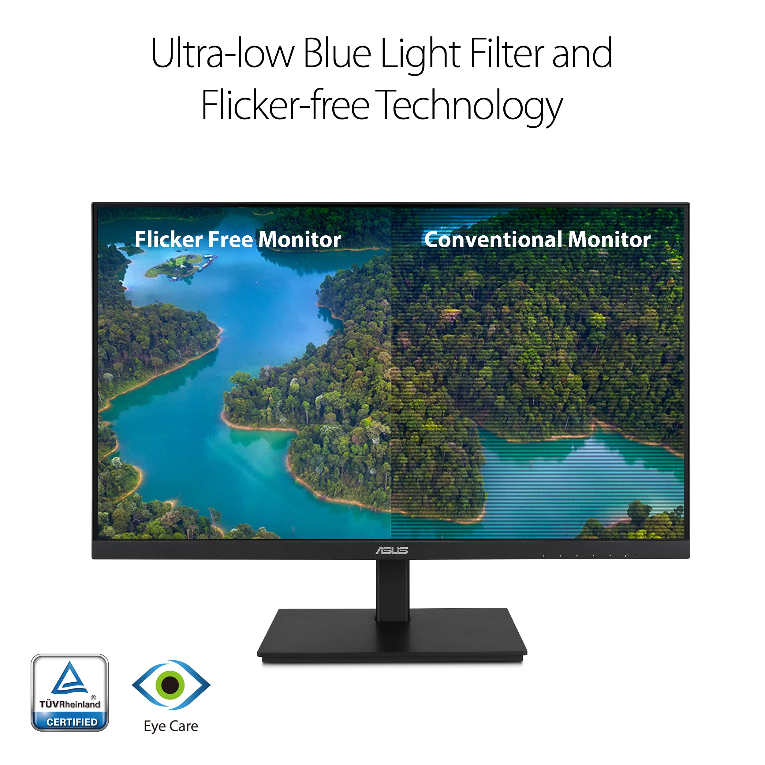 ASUS 23.8”1080P Monitor(VA24DQSB)-Full HD,IPS,75Hz,Speakers Adaptive-Sync Low Blue Light Flicker Free VESA Mountable Frameless, HDMI DisplayPort, VGA, USB hub Height Adjustable, BLACK,12.8"x21.3"x2.1"