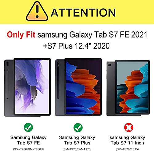 ZtotopCases for Samsung Galaxy Tab S7 FE/S8 Plus/S7 Plus Case,Built-in Screen Protector/S Pen Holder,12.4" Full-Body Heavy Duty Protective Cover for Galaxy Tablet S7 FE 5G 2021/S8+ 2022/S7+ 2020,Black