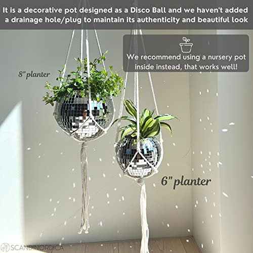 SCANDINORDICA Disco Ball Planter β Disco Ball Plant Hanger, Mirror Disco Planter with Chain and Macrame Hanger, Hanging Planters for Indoor Plants | 6 inch Silver