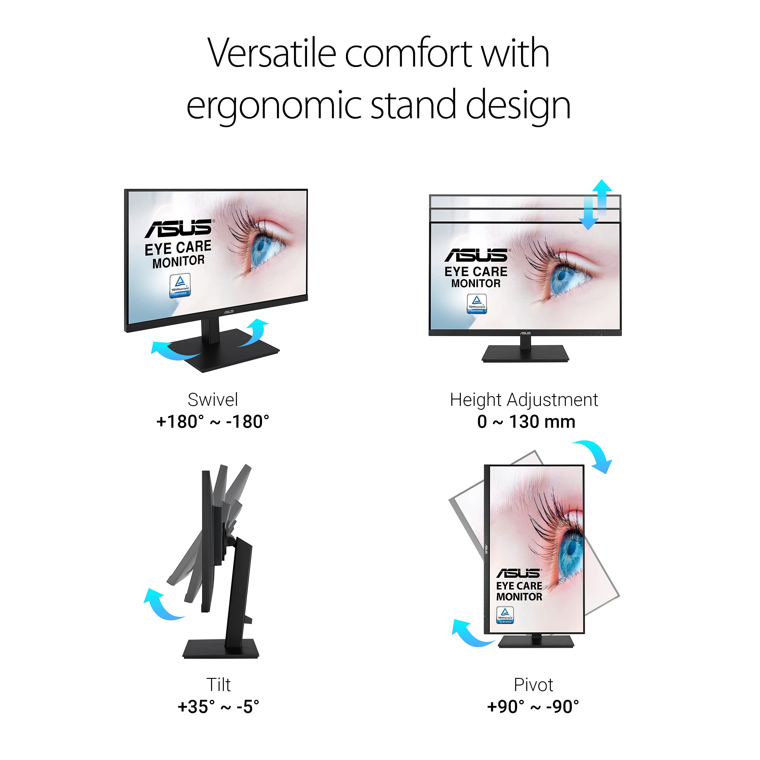 ASUS 23.8”1080P Monitor(VA24DQSB)-Full HD,IPS,75Hz,Speakers Adaptive-Sync Low Blue Light Flicker Free VESA Mountable Frameless, HDMI DisplayPort, VGA, USB hub Height Adjustable, BLACK,12.8"x21.3"x2.1"