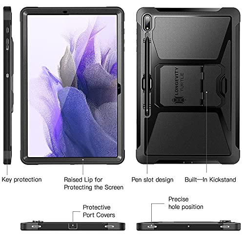 ZtotopCases for Samsung Galaxy Tab S7 FE/S8 Plus/S7 Plus Case,Built-in Screen Protector/S Pen Holder,12.4" Full-Body Heavy Duty Protective Cover for Galaxy Tablet S7 FE 5G 2021/S8+ 2022/S7+ 2020,Black