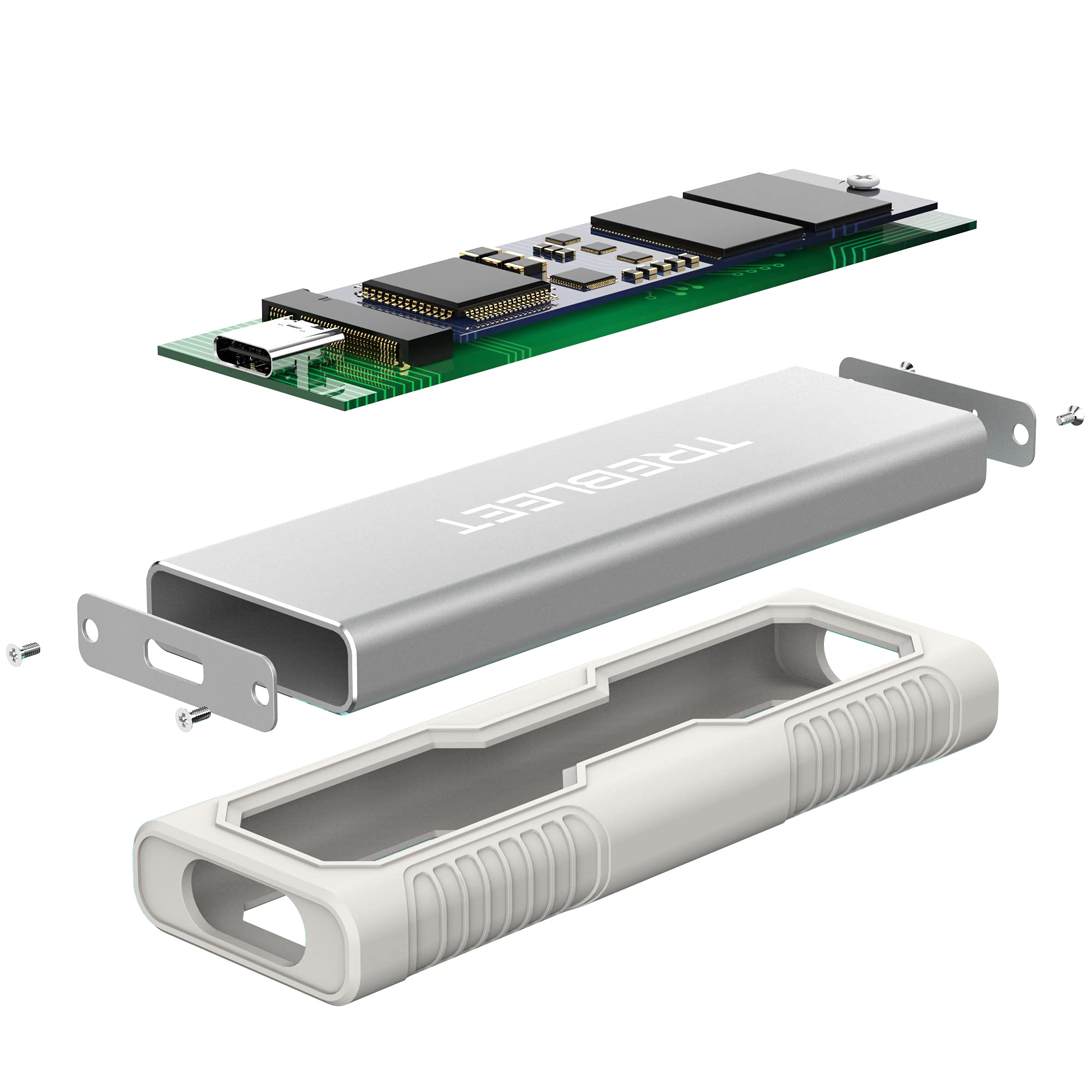 TREBLEET M.2 NVMe SSD Enclosure with Shockproof TPU Case, Type-C to NVMe PCIe M-Key Solid State Drive, USB-C 3.1 Gen 2 10Gbps, Aluminum External Casing&TPU Protective Cover (off white)