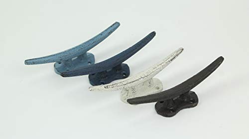 Zeckos Set of 4 Colorful Cast Iron Nautical Decor Boat Cleat Wall Hooks/Drawer Pulls