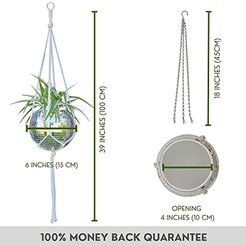 SCANDINORDICA Disco Ball Planter β Disco Ball Plant Hanger, Mirror Disco Planter with Chain and Macrame Hanger, Hanging Planters for Indoor Plants | 6 inch Silver