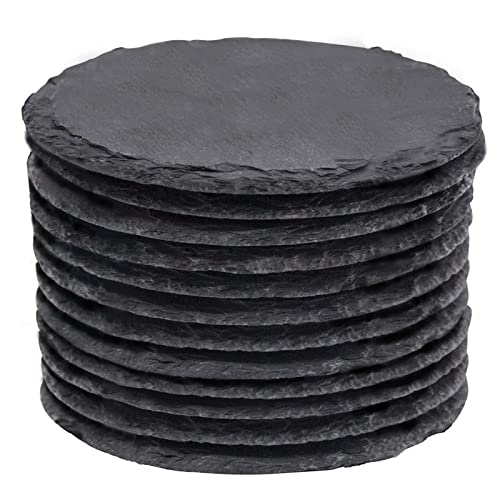 Slate Coasters, MAPRIAL 4 Inch 12 Pieces Round Black Stone Coasters with Anti-Scratch Backing for Bar, Kitchen Home Decor, Table, Cup, DIY, Housewarming Gift