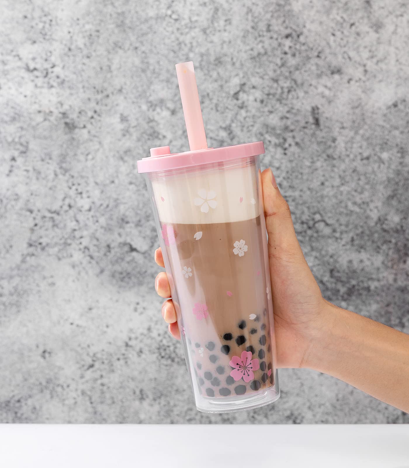 Colnic Reusable Boba Cup With Lids And Straws, 24Oz/700ml Smoothie /Iced Coffee Cup, Leakproof Kawaii Cup Tumbler With Boba Reusable Straw,Double Wall Clear Insulated Bubble Tea Cup