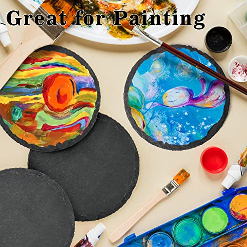Slate Coasters, MAPRIAL 4 Inch 12 Pieces Round Black Stone Coasters with Anti-Scratch Backing for Bar, Kitchen Home Decor, Table, Cup, DIY, Housewarming Gift