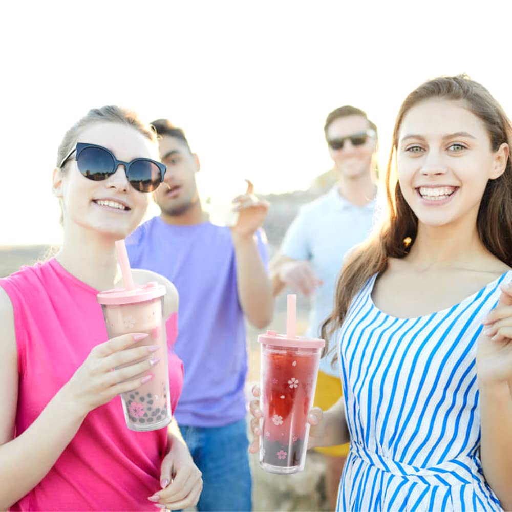 Colnic Reusable Boba Cup With Lids And Straws, 24Oz/700ml Smoothie /Iced Coffee Cup, Leakproof Kawaii Cup Tumbler With Boba Reusable Straw,Double Wall Clear Insulated Bubble Tea Cup
