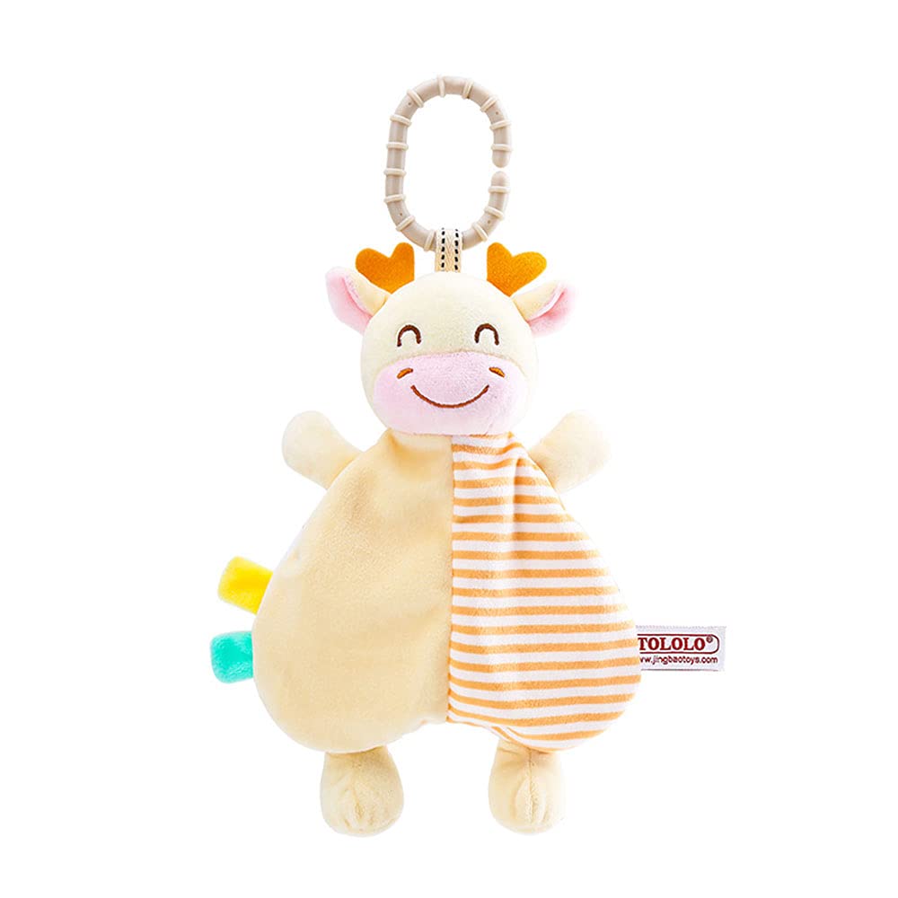 D-KINGCHY Baby Hanging Toys with Crinkle Paper, Baby Saliva Towel Toy, Infant Toys 0-12 Months, Lovey Soft Toy, Comforting Cuddle Toy for Newborn 0-1 Year Old (Deer)