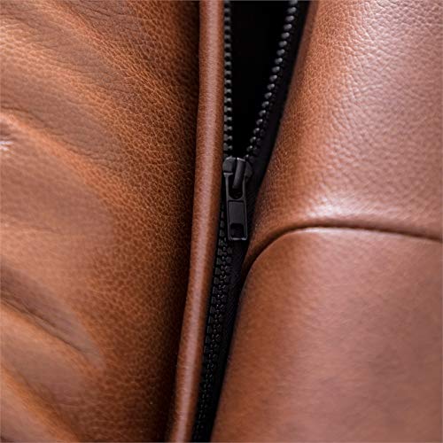 BOWERY HILL Mid Century Top Grain Leather Sofa, 3 Seater Modern Tufted Couch with Wood Legs for Living Room, Camel Brown