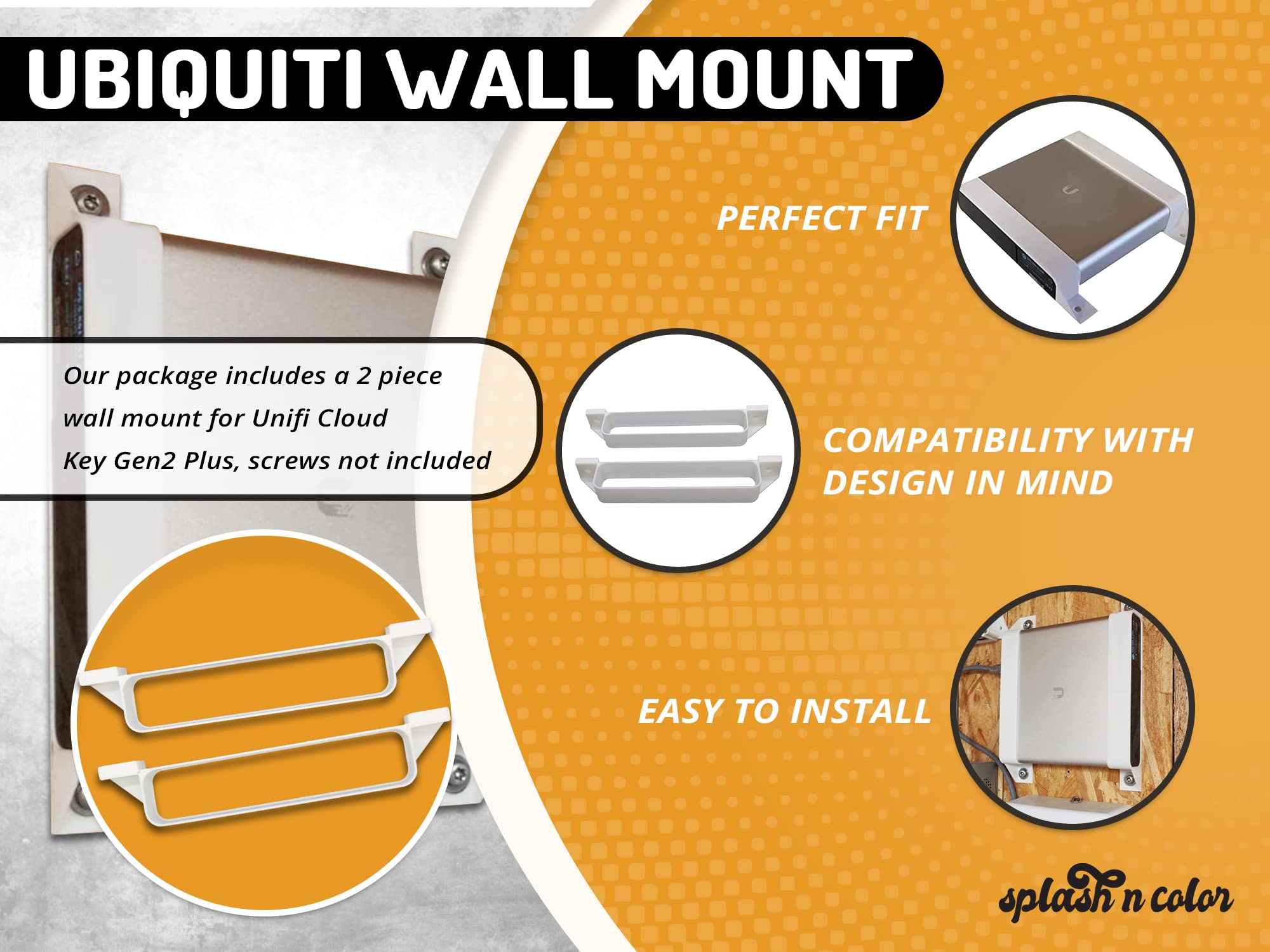 SplashNColor Wall Mount Ubiquiti Wireless Network β Router Bracket, Compatible with Networks Unifi Cloud Key Gen2 Plus, Rugged Design, Versatile Storage Alternative Vertical Wall Mount Equipment
