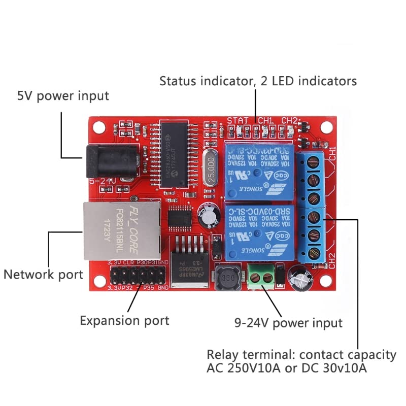 Davitu Motor Controller - P15D LAN Ethernet 2 Way Relay Board Delay Switch TCP/UDP Controller Module WEB Server