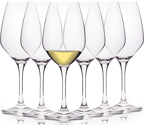 FAWLES Crystal White Wine Glasses Set of 6, 15 Ounce Laser Cut Rim Stemmed Clear Chardonnay Wine Glass Set, Housewarming/Anniversary/Wine Gift Set