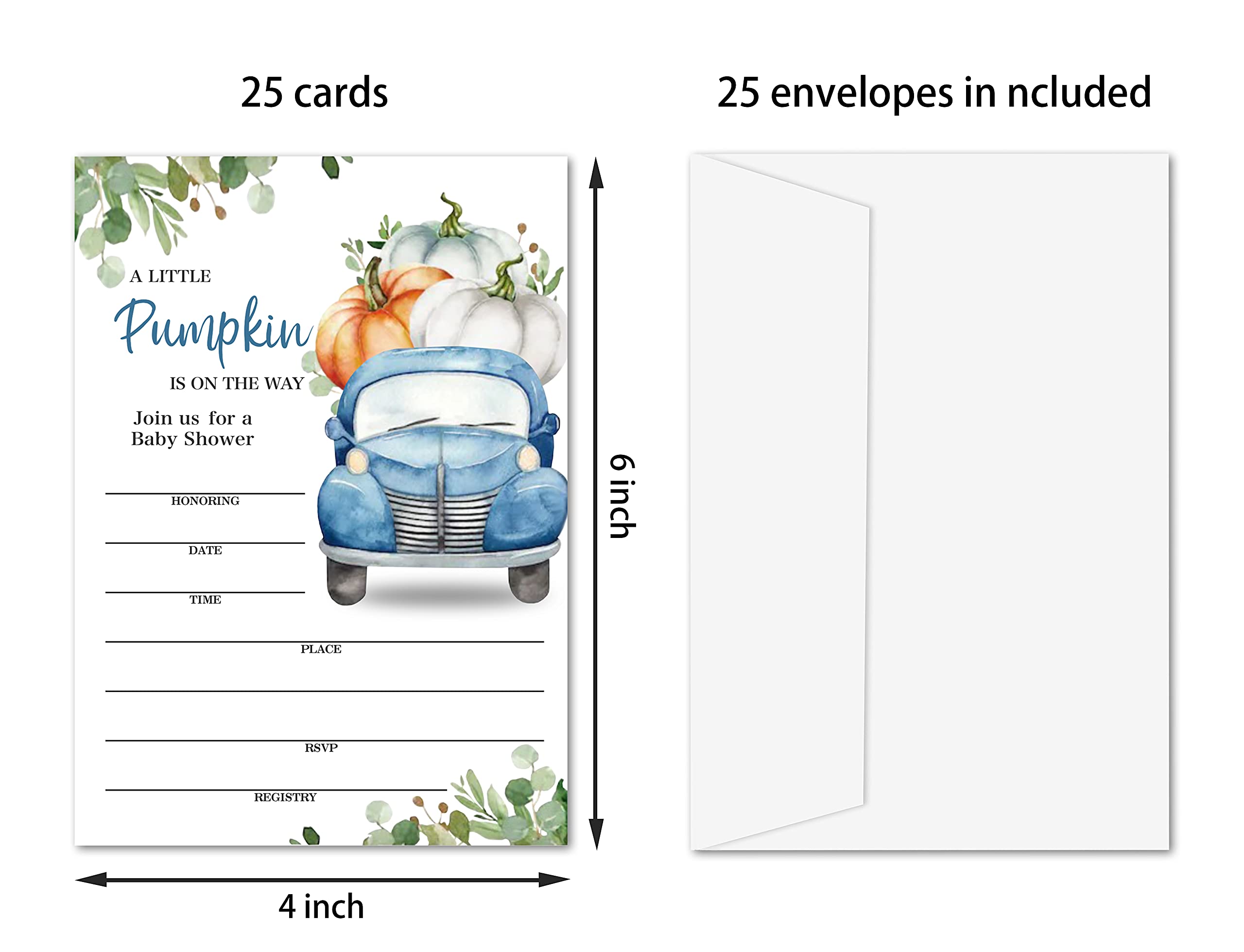 Yuansail Baby Shower Invitation Cards, Pumpkin Fill In Invites Cards, 25 Cards And Envelopes β (bb008-yaoqing)