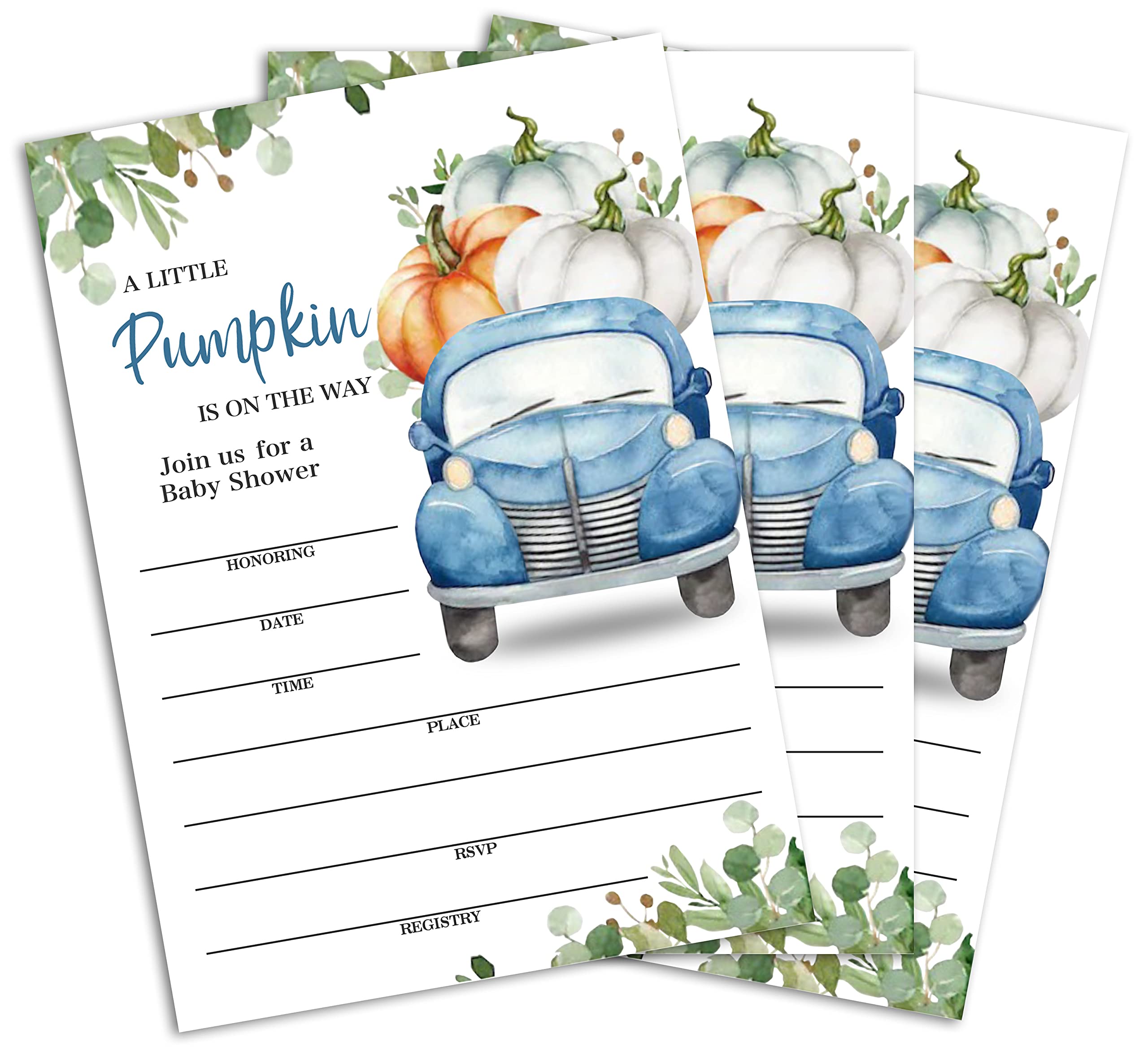 Yuansail Baby Shower Invitation Cards, Pumpkin Fill In Invites Cards, 25 Cards And Envelopes β (bb008-yaoqing)