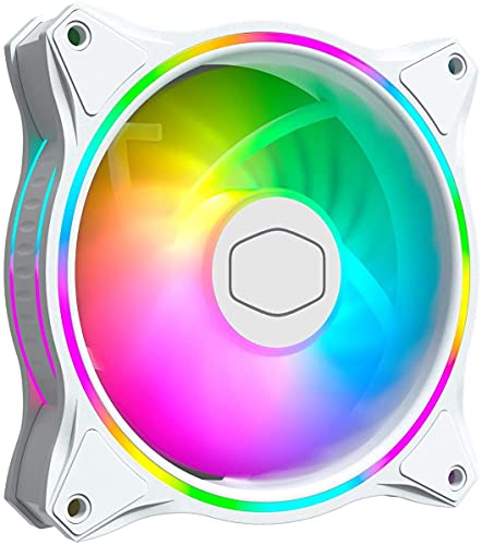 Cooler Master MasterFan MF140 Halo White Edition Duo-Ring ARGB Lighting Fan, 24 Independently LEDs, PWM Static Pressure Fan, Absorbing Pads for Computer Case & Liquid,for 5V 3-Pin ARGB